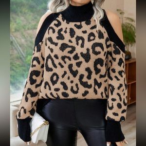 Sweaters | Comfy Plus Size Leopard Print Off Shoulder Sweater Top ...